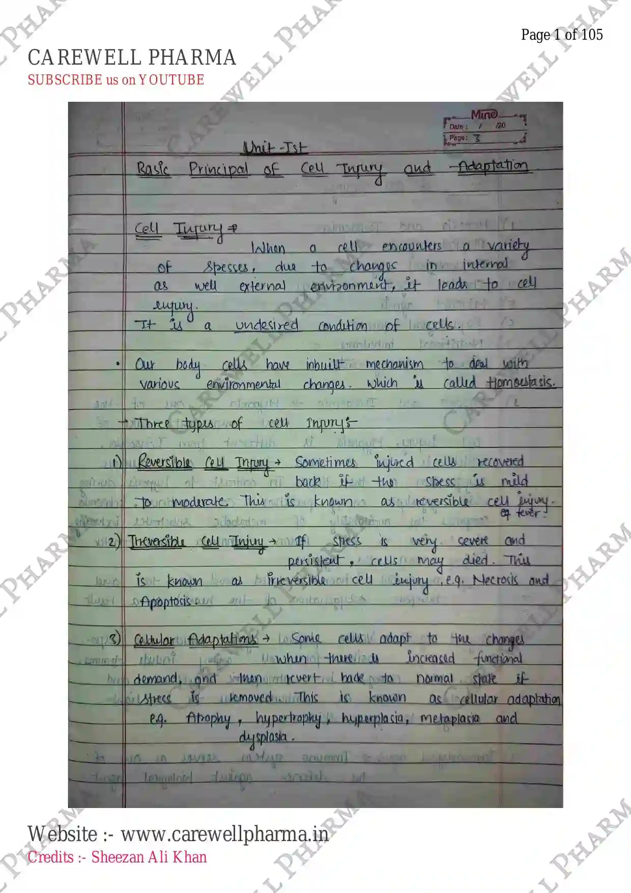 Pathophysiology - 2nd Semester - B Pharmacy Notes - Carewell Pharma