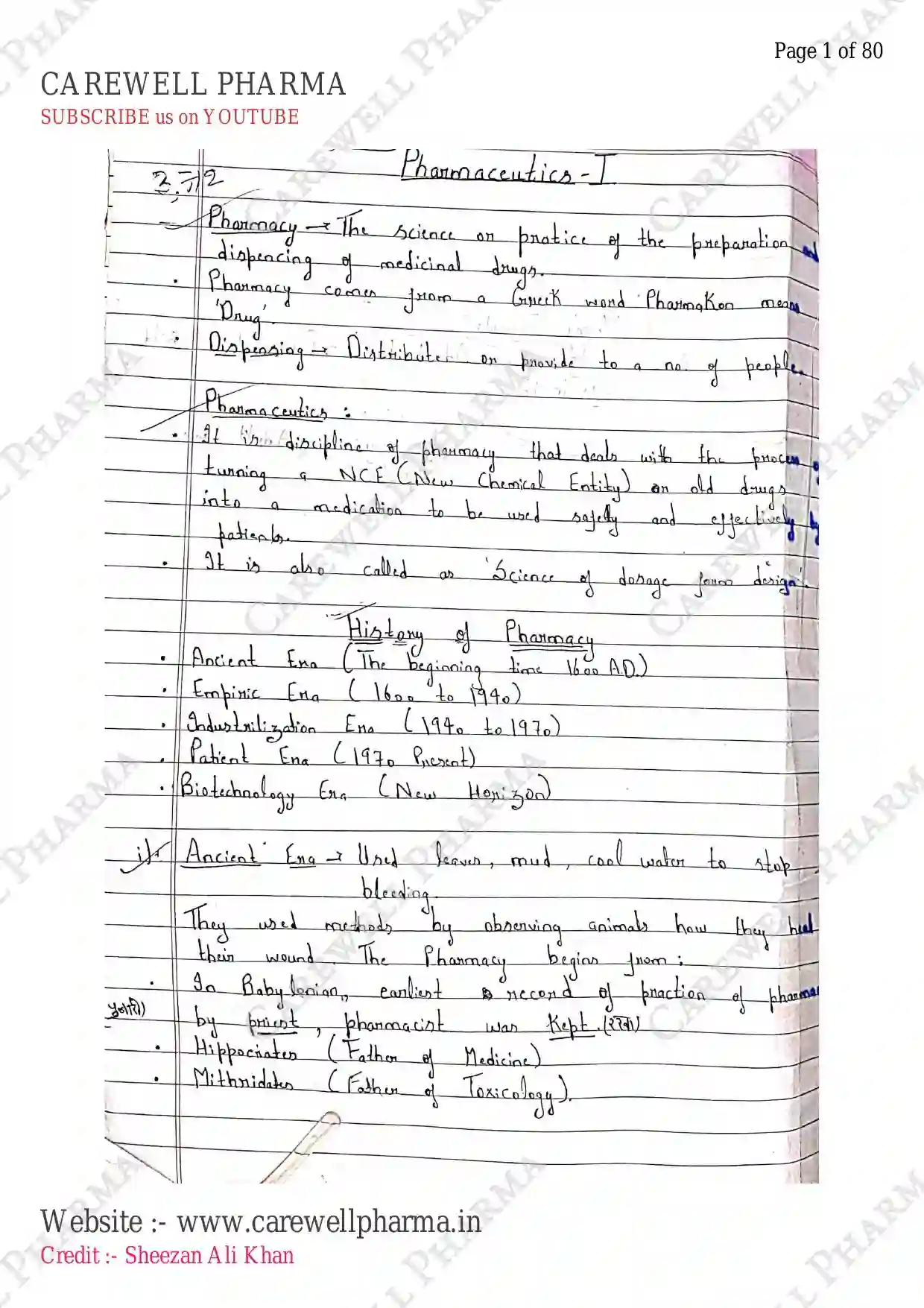 Pharmaceutics 1 - 1st Semester - B Pharmacy Notes - Carewell Pharma