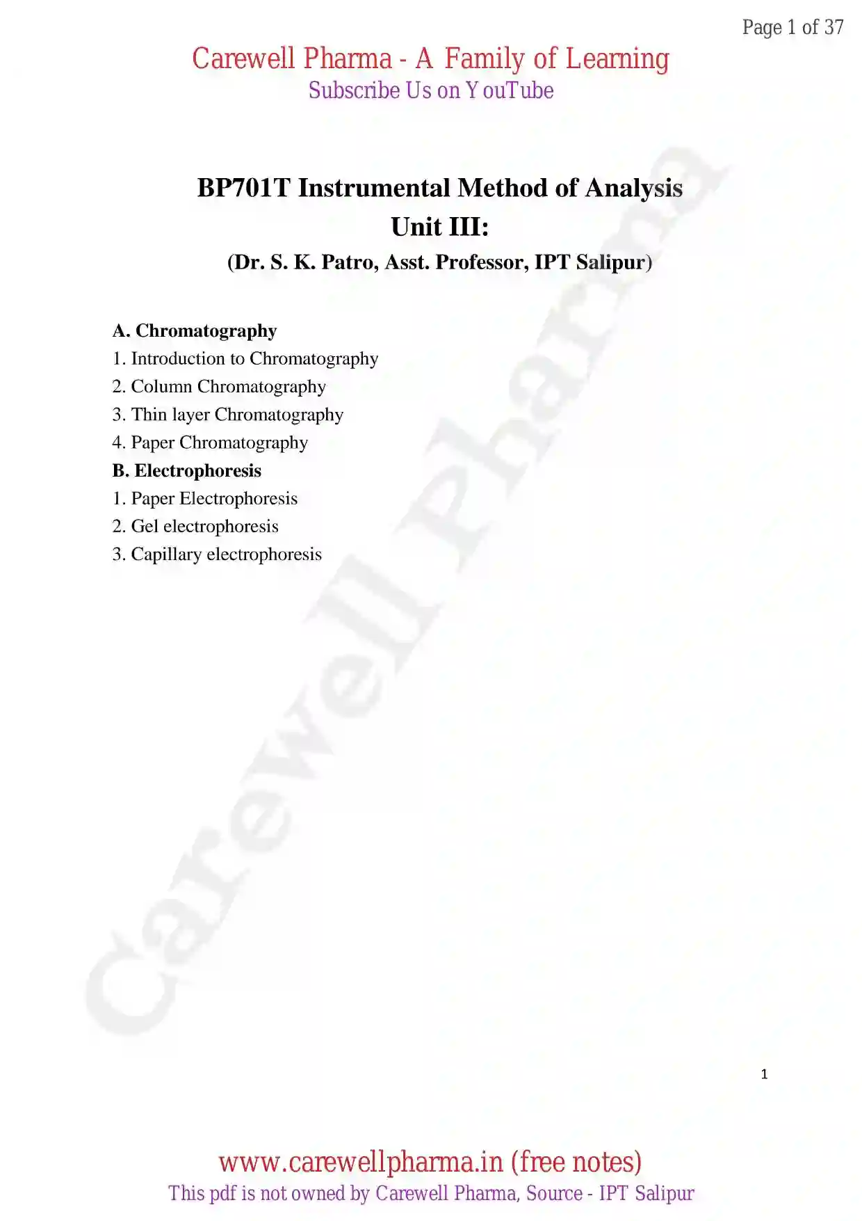 Unit 3 - Instrumental Methods Of Analysis - 7th Semester - B Pharmacy ...
